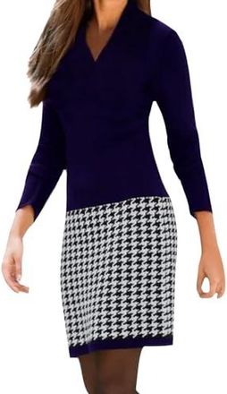 Generic 2025-Robe Sexy Femme Manche Longue- Robe Mi Longue Col en V Confortable Slim Fit Casual Chic Et Élégants Coutures De Tous Les Jours Tempérament Travai