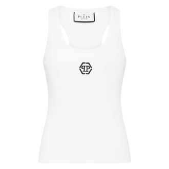 Philipp Plein Femme, Tops, Blanc, Taille: 36 FR Ribbed Tank Top Hexagon