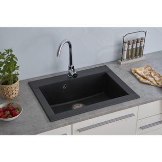 Respekta K&uuml;chensp&uuml;le Einbausp&uuml;le Sp&uuml;le Granit Mineralite 66 x 50 Schwarz Ohio