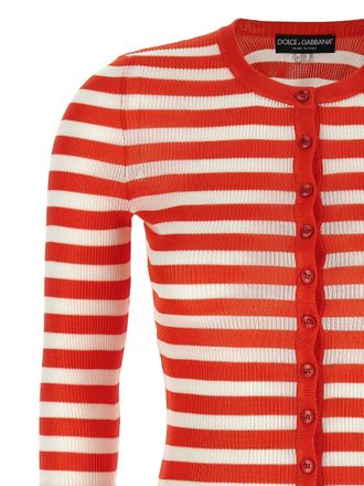 Dolce & Gabbana Striped Viscose Cardigan - Red