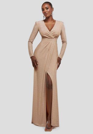 Goddiva Maxikleid Front Wrap Lurex Bodycon Maxi Dress langes Kleid