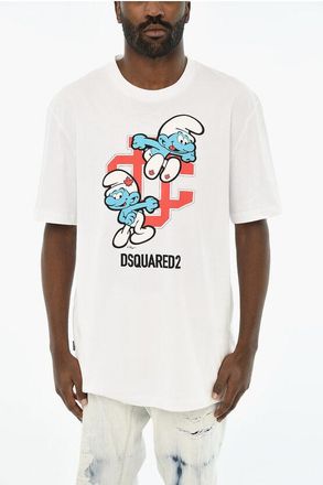 Dsquared2 THE SMURFS Cotton Crew-neck T-shirt with Frontal Print size M