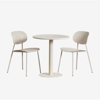 Sklum Rundes Tischset &Oslash;70 cm Mizzi und 2 Gartenst&uuml;hle aus Polypropylen und Eisen Tupah Beige Tapioca