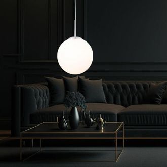 Globo Lighting Kugelleuchte Pendellampe H&auml;ngeleuchte Pendelleuchte Esstischlampe Esszimmer, Kugelform Metall Glas satiniert wei&szlig; opal nickel, 1x E27, DxH 25x180 cm