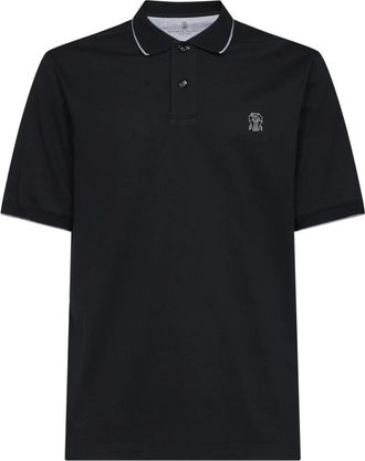 Brunello Cucinelli Homme, Tops, Noir, Taille: L Polo avec logo brod&eacute;