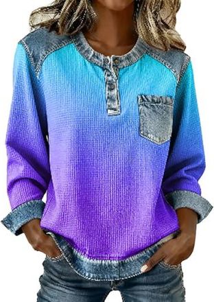 Generic Vestes en jean pour femmes, col de chemise d&eacute;contract&eacute;, ouvert sur le devant, manches longues, chemisier pour un usage quotidien et des tenues 2026, v