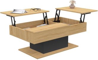 IDMarket Table basse 2 plateaux relevables rectangulaire eden bois et noir