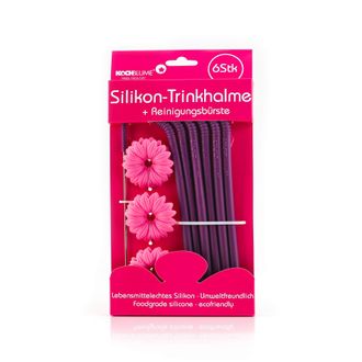 Kochblume Silikon-Trinkhalm-Set | 6-teilig mit Reinigungsbürste (lila)