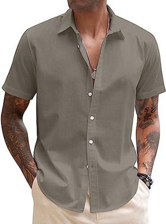 Coofandy Chemise Homme Manches Courtes Chemise Lin Homme Chemises Habillées Chemises Casual sans Repassage Chemise De Travail Homme Classique Gris M