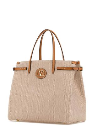 Valentino Garavani Womens Two-Tone Canvas Antibes Shopping Bag Naturaletobacconaturalcamel Borse A Mano