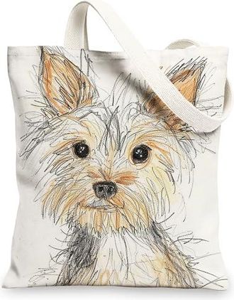 Generic Sacs fourre-tout en toile pour chien, illustration danimaux mignons, sacs de courses réutilisables, modernes, artistiques, légers et lavables avec ban
