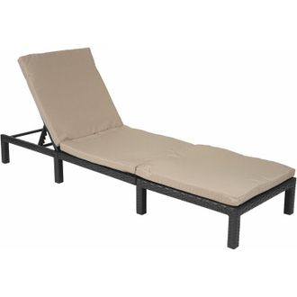 Hhg [NEUWERTIG] Poly-Rattan Sonnenliege HHG-605, Relaxliege Gartenliege Liege Basic anthrazit, Kissen creme