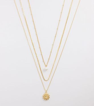 Orelia Mehrreihige Halskette mit 18-Karat-Vergoldung und Perlen- und G&auml;nsebl&uuml;mchen-Anh&auml;nger-Goldfarben