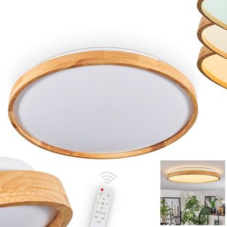 HOFSTEIN LED Deckenleuchte Sofo, dimmbare Deckenlampe aus Metall/Bambus/Kunststoff in Weiß/Natur, Leuchte im Boho-Design (Ø 50 cm), 4100 Lumen, 3000-6000 Kelvi