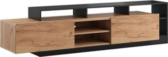 Vente-Unique Vente-Unique - Meuble TV 2 portes 6 niches avec LEDs - Naturel clair et anthracite - Panneau de particules m&eacute;lamin&eacute; - Charge max 30 kg