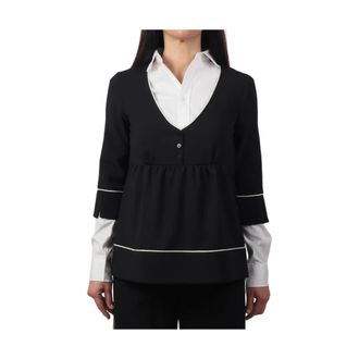 Alessia Santi Schwarze Damenbluse mit 3/4-&Auml;rmeln - - Blouses & Shirts - Damen - Schwarzk - M
