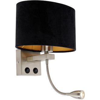 QAZQA Brescia combi shade - Applique murale avec Abat-Jour - 1 lumi&egrave;re - l 25 cm - Noir et Or - Moderne, Classique/Antique - &eacute;clairage int&eacute;rieur - Salon i