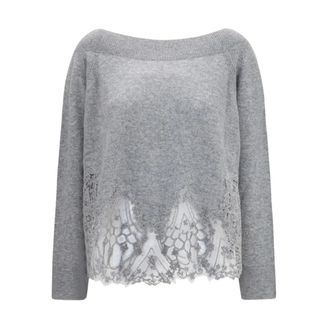 Ermanno Scervino Rundhalsausschnitt-Pullover aus Spitze - - Knitwear - Damen - Grau - S