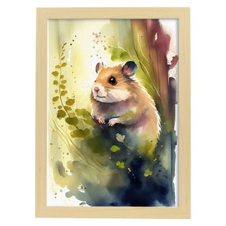 Nacnic Hamster 1 im Aquarell Stil. Vollfarbige Illustrationen von wilden Tieren in der Natur. Innenarchitektur und Dekoration. A3 Holzrahmen