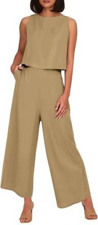 Generic Tenue 2 pi&egrave;ces Smmer d&eacute;contract&eacute;e sans manches pour femme avec d&eacute;bardeur court et pantalon &agrave; jambes larges - Surv&ecirc;tement essentiel pour les vacances d