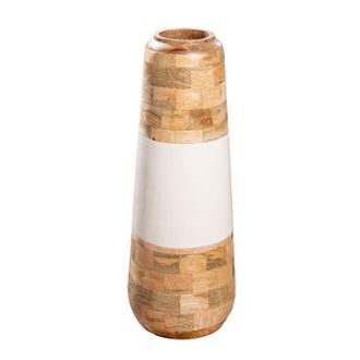 Gilde Vase Naturelle aus Mangoholz - H&ouml;he 59cm x &Oslash; 22cm - konische Form - Natur und wei&szlig; - gl&auml;nzend und matt - Dekovase