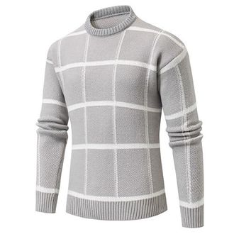 Generic Pull à col rond en coton pour homme, gris clair, XXL