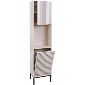 Hhg Hochschrank HHG-175, Badschrank Badregal Badezimmer Schrankf&auml;cher W&auml;schekorb, MDF Melamin 174x39x30cm Holzoptik braun