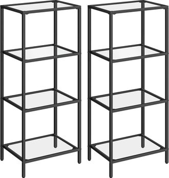 Vasagle Regal mit 4 Ablagen, 2er Set, Badregal, geh&auml;rtetes Glas, einfache Montage, f&uuml;r Badezimmer, Wohnzimmer, K&uuml;che, B&uuml;ro, schwarz LGT028B01