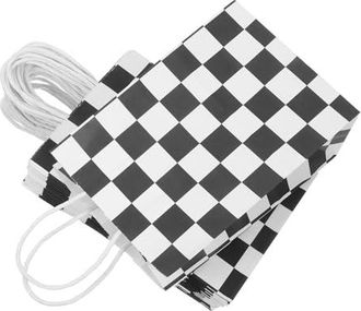 Garneck 24 pièces Sacs à Carreaux Noirs et Blancs avec Poignées Sacs à Bonbons pour Fête Voiture de Course Décorations Anniversaire Garçon Fille et Adultes
