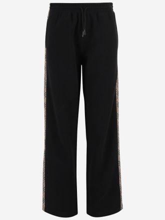 Burberry Womens Cotton Pants With Check Details Black Trousers