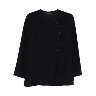 Emporio Armani Femme, Tops, Bleu, Taille: 42 FR Blouse avec fermeture asym&eacute;trique en cady technique