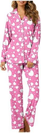 Generic 2026 Ensemble de pyjama pour femme pour la Saint-Valentin 2026 avec boutons &agrave; manches longues pour la Saint-Valentin, rose clair, XXL