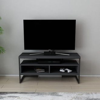 Hanah Home Industrial TV Stand, Black & Anthracite, 110 cm x 35 cm x 49.9 cm | 100% Melamine Coated Particle Board, 18 mm Thick | Stylish & Durable Design for Mo