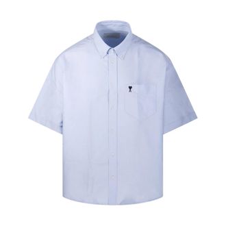 Ami Homme, Chemises, Bleu, Taille: 2XS Boxy Embroidered Ami De Coeur