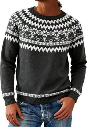 Generic Pull Norv&eacute;gien Femme dhiver Chaud Chic Et &Eacute;l&eacute;gant Pullover Tricot&eacute; Col Rond &Agrave; Manches Longues Sweater Tops Motif Jacquard Hauts Oversize Ample Confort