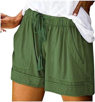 Generic Short Sport Femme,Short Lin Coton Femme éTé Chic Large Fluide Pas Cher Short Travail Femme Grande Taille éLastique avec Poches Confortable Ample Mode 