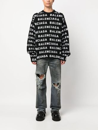 Balenciaga Logo Intarsia Knit Sweater - Black