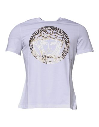 Versace Mens White Medusa Print Cotton Crew Neck T-Shirt