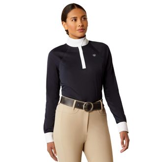 Ariat Womens Sunstopper 3.0 Pro Show Shirt Long Sleeve in Navy Presley Print, Size Medium, by Ariat