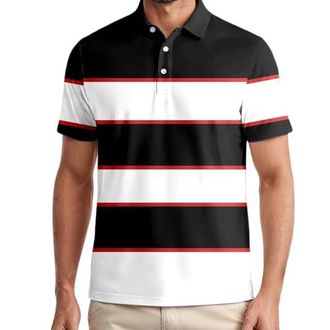 Generic Polo pour homme avec col &agrave; boucle, t-shirt d&eacute;contract&eacute; avec col &agrave; boucle, haut ray&eacute; respirant &agrave; manches courtes, Noir, 3XL