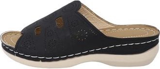 Generic Pantoufles de bain pour femme - Couleur unie - En cuir brod&eacute; - Bout ouvert - Chaussures confortables, Noir, 41 EU