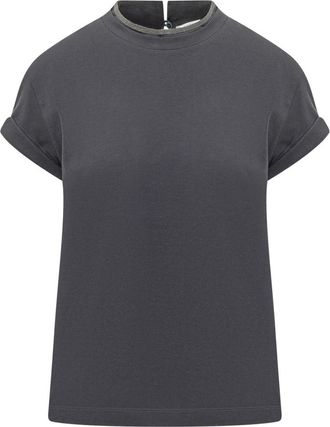 Brunello Cucinelli Femme, Tops, Noir, Taille: 44 FR Girocollo MC T-shirt