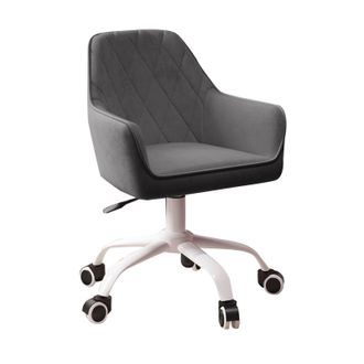 Generic Grauer Samt-Waschtischstuhl - H&ouml;henverstellbarer, Armloser Drehstuhl Mit S-f&ouml;rmiger R&uuml;ckenlehne for Schlafzimmer, B&uuml;ro Oder Arbeitszimmer(Grey)