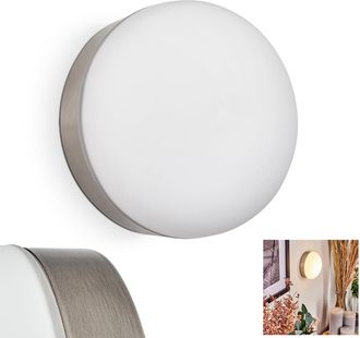 HOFSTEIN LED Wandleuchte Hutton, moderne Wandlampe aus Metall/Kunststofff in Nickel-matt/Weiß, Leuchte (Ø 13 cm), mit tollem Lichteffekt an der Wand, LED 6 Wat