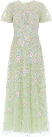 Needle & Thread Robe longue &agrave; col rond Peony Bouquet - Femme - Robes - Vert - Taille: 34 FR