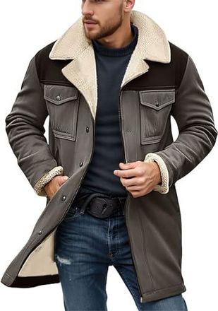 Generic Manteau Homme Hiver Chaud Veste Vintage En Faux Daim Pour Veste Polaire Homme Hiver Manteaux de Longs et &Eacute;pais a Poches Multiples Manteaux de Cow-Boy 