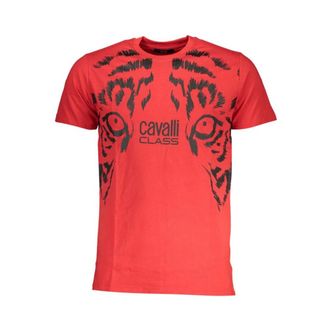 Cavalli Rotes Baumwoll-Print-Logo T-Shirt - - Tops - Herren - Rot - 2XL