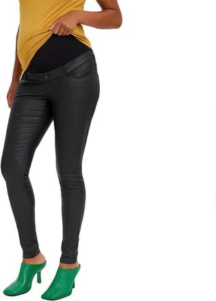 Mama Licious Damen Vmmseven glatte belagte bukser Noos Pants, Black/Detail:coated, M / 32