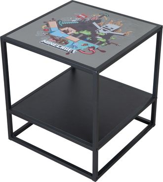 Phoenix group AG Minecraft - Beistelltisch, Säulentisch, Nachttisch, mit Minecraft Print und Metallrahmen, Schwarz