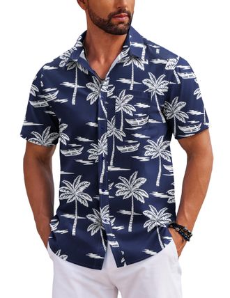 Coofandy Hawaii Hemd Männer Kurzarm SStrandhemd Herren Sommer Hemd Button Down Freizeit Kurzarmhemd mit Tasche SP50 M